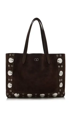Valentino Garavani Studded Suede Tote - Brown