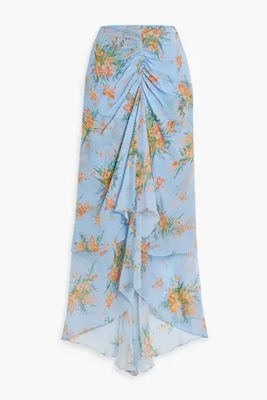 Veronica Beard Sira Floral-print Silk-chiffon Maxi Skirt - Light Blue