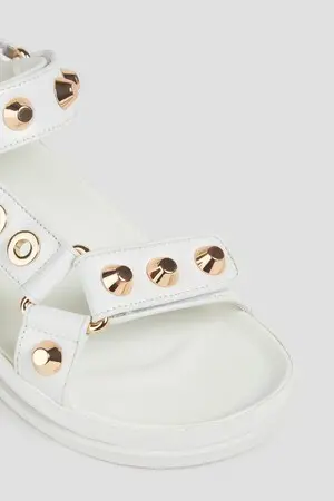 Sandro Embellished Leather Sandals - Ecru