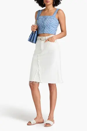 Veronica Beard Milton Cropped Striped Poplin Top