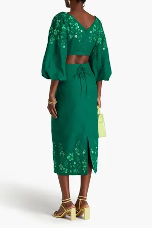 Saloni Neela Cutout Embroidered Linen Midi Dress