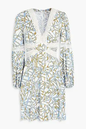Diane Von Furstenberg Kimmie Cutout Printed Twill Mini Dress - Light Blue