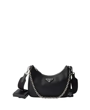 Prada Prada Re-Edition 2005 Saffiano Leather Bag With Chain And Woven Strap Black/silver