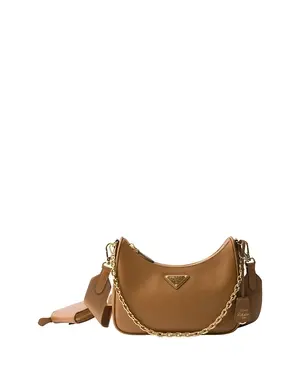 Prada Re-edition 2005 Saffiano Leather Bag With Chain And Woven Strap - Brown
