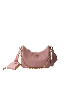 Prada Re-edition 2005 Saffiano Leather Bag With Chain And Woven Strap - Pink