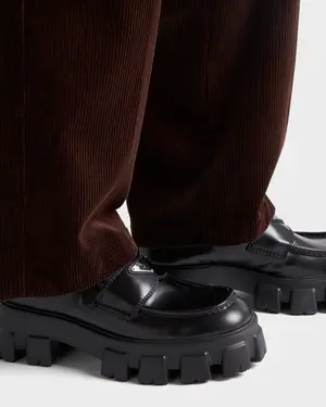 Prada Monolith Brushed Leather Loafers - Black