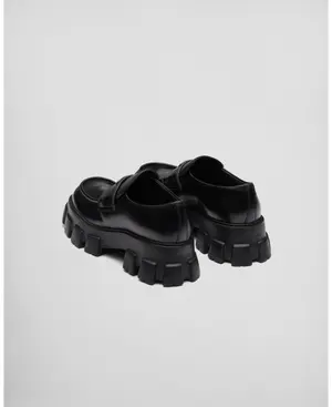 Prada Monolith Brushed Leather Loafers - Black