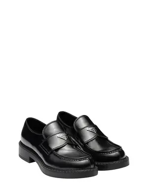 Prada Chocolate Brushed Leather Loafers - Black