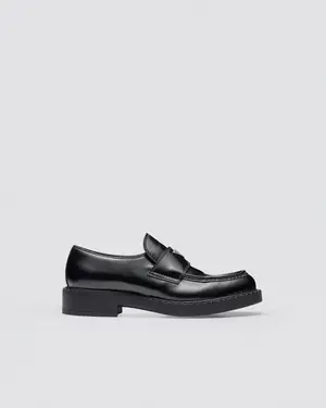 Prada Chocolate Brushed Leather Loafers With Triangle Logo - Black