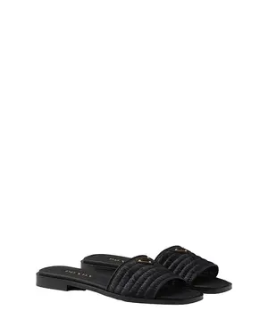 Prada Leather Slides With Crochet Details - Black
