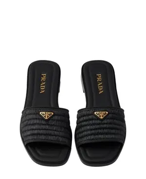 Prada Leather Slides With Crochet Details - Black