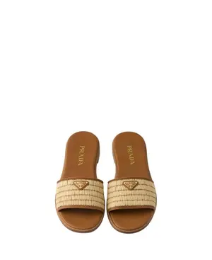 Prada Leather Slides With Crochet Details - Neutral