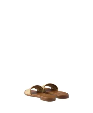 Prada Leather Slides With Crochet Details - Neutral