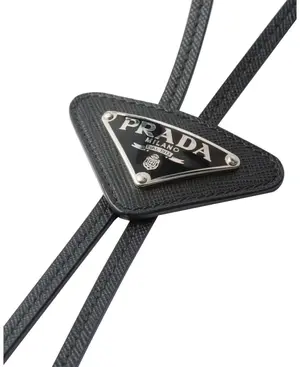 Prada Saffiano Leather Bolo Tie With Triangle Logo - Black