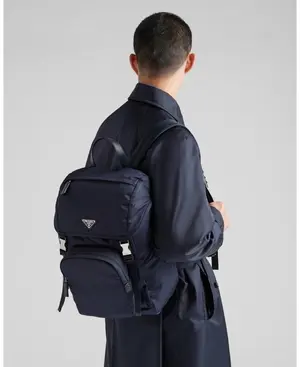 Prada Re-nylon And Saffiano Leather Backpack - Blue