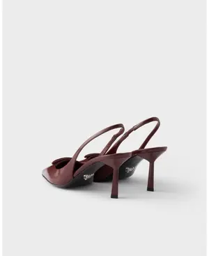 Prada Brushed Leather Slingback Pumps With Padded Triangle Logo - Red