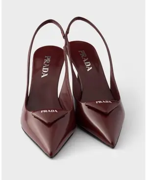 Prada Brushed Leather Slingback Pumps With Padded Triangle Logo - Red