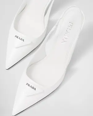 Prada Brushed Leather Slingback Pumps - White