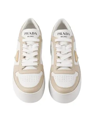 Prada Downtown Leather Sneakers - Desert/white