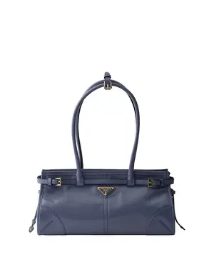 Prada Bonnie Medium Convertible Leather Shoulder Handbag - Blue