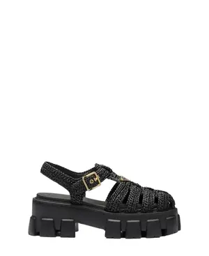Prada Monolith Crochet Cage Sandals - Black