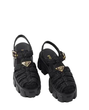 Prada Monolith Crochet Cage Sandals - Black