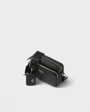 Prada Saffiano Leather Shoulder Bag With Removable Pouch - Black