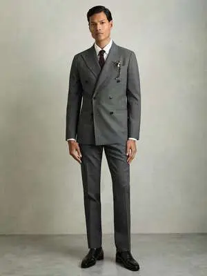 REISS Malibu Regular-fit Double-breasted Sharkskin Wool-blend Suit Blazer