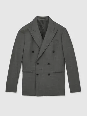 REISS Malibu Regular-fit Double-breasted Sharkskin Wool-blend Suit Blazer