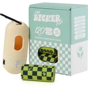 THE LICKER STORE 13 In. X 9 In. Extra Thick Leak Proof Unscented Biodegradable Dog Poop Bags - Green/ Almond