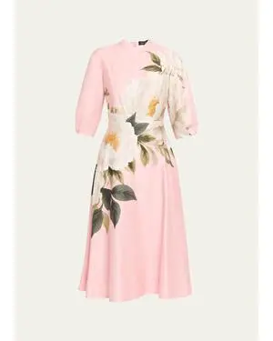 Rickie Freeman For Teri Jon Floral-print Cotton Midi Shirt Dress - Pink Multi