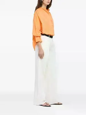 Another Tomorrow Gathered-detail Voile Blouse - Orange