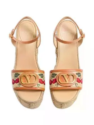 Valentino Garavani Vlogo Signature Cherryfic Wedge Sandals - Neutrals