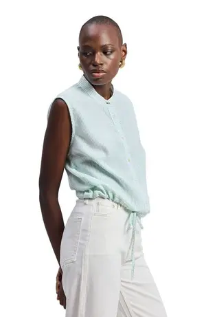 REISTOR Striped Mandarin Collar Drawstring Shirt - Parallel Paths