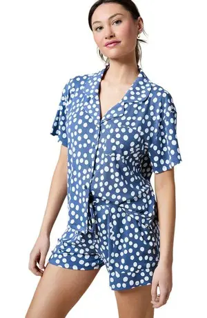 SOFTIES Ariaslim Notch Collar Top And Short Sleepwear Set - Indigo Dot
