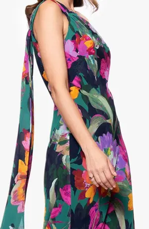 XSCAPE EVENINGS Floral One-shoulder Chiffon Gown