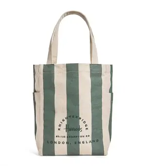 Harrods Jute Striped Logo Tote Bag