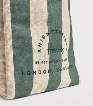 Harrods Jute Striped Logo Tote Bag