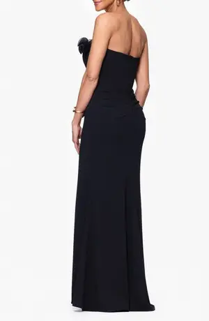 XSCAPE EVENINGS Ruffle Detail Strapless Scuba Crepe Sheath Gown