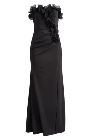 XSCAPE EVENINGS Ruffle Detail Strapless Scuba Crepe Sheath Gown