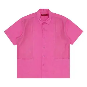 Supreme Mesh Panel Linen Short-sleeve Shirt - Pink