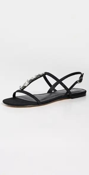 Larroude Calypso Flat Sandals - Black