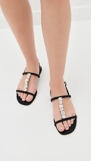 Larroude Calypso Flat Sandals - Black