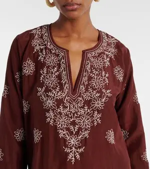 JULIET DUNN Floral Embroidered Tunic - Brown