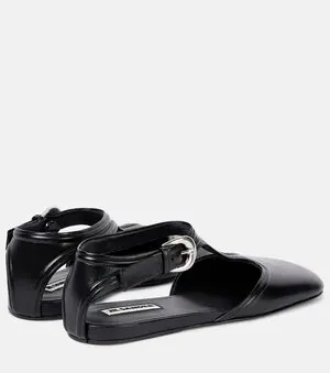 JIL SANDER Leather Mary Jane Flats - Black