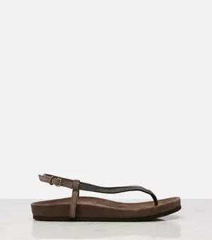 Brunello Cucinelli Monili Suede Thong Sandals - Brown
