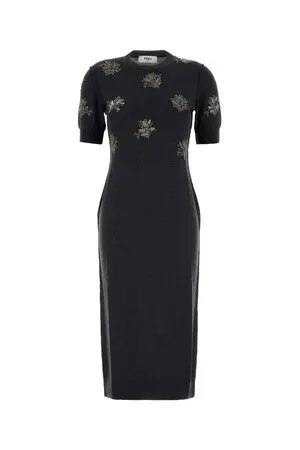 Fendi Fendi Knitted Sequined Flower Midi Dress - Black