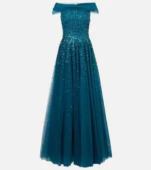 Jenny Packham Bee Crystal-embellished Gown - Blue