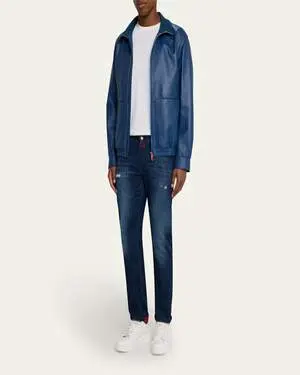 Kiton Leather Full-zip Bomber Jacket