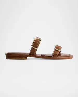 Bernardo Bernardo 1946 Arta Dual Buckle Slide Sandals Saddle Glove Leather